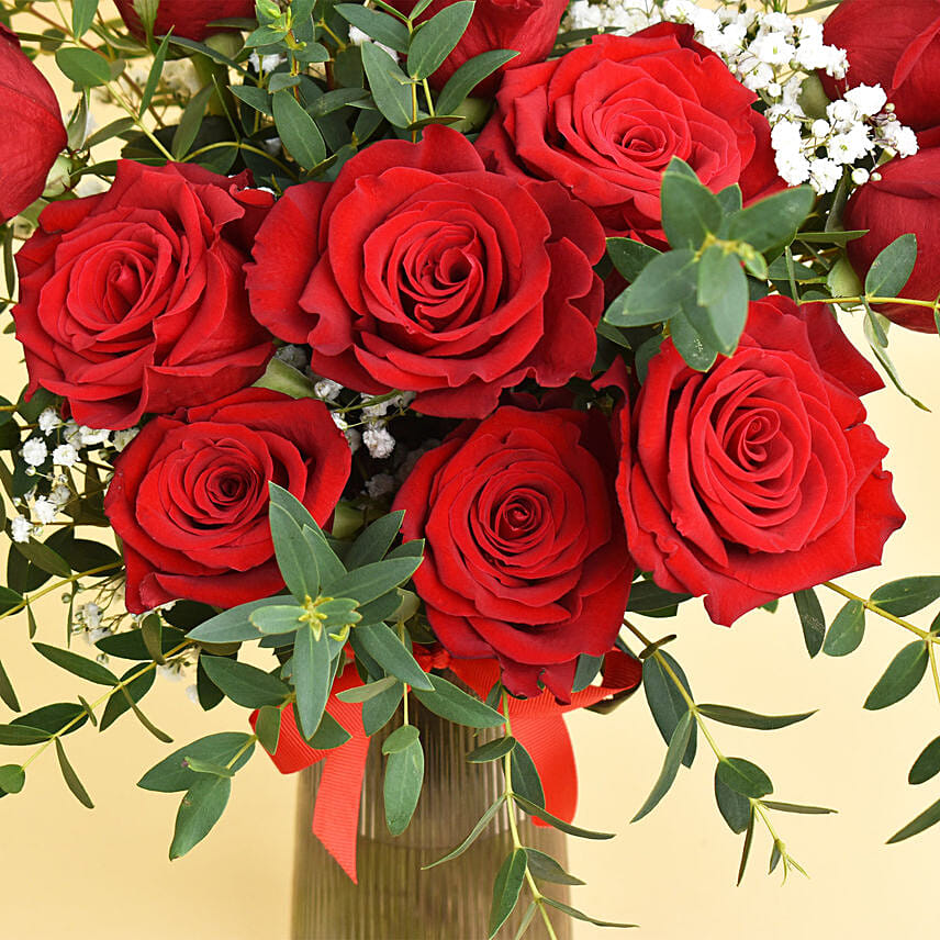 Online 12 Red Rose in Premium Vase Gift Delivery in UAE - FNP