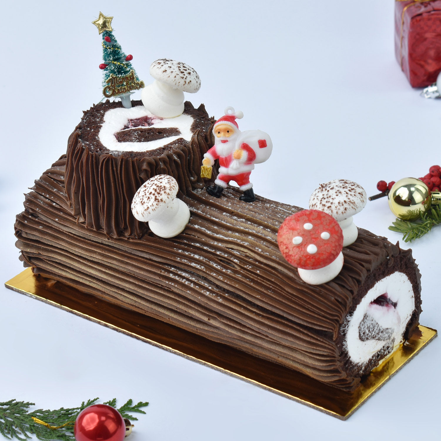 Online Merry Christmas Chocolate Log Cake 1 Kg Gift Delivery in UAE - FNP